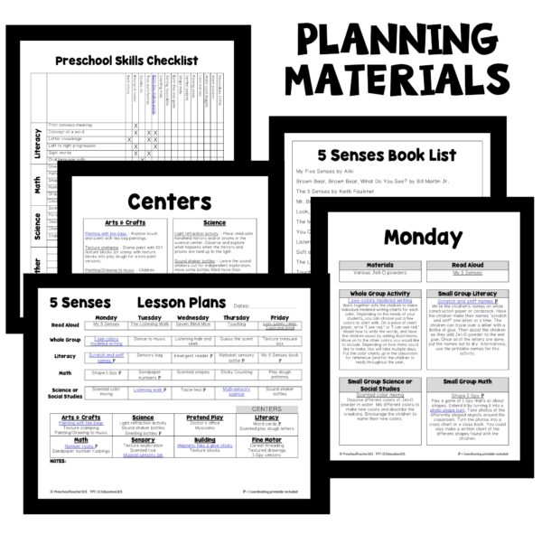 5 Senses Theme Preschool Classroom Lesson Plans