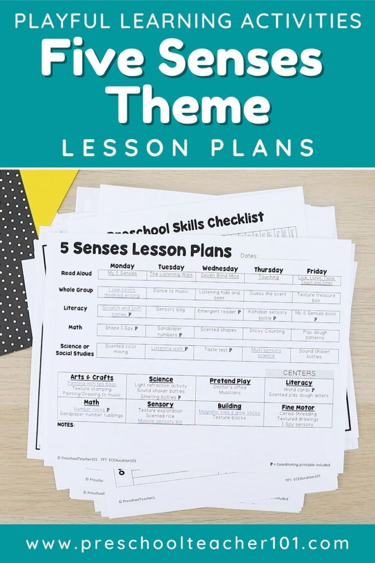 5 Senses Theme Preschool Classroom Lesson Plans
