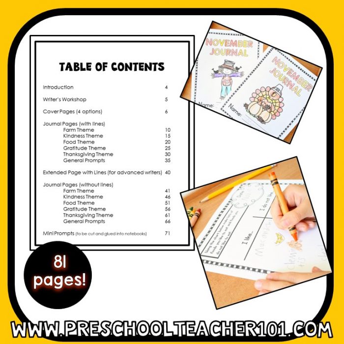 November Writing Journal Prompts - Preschool Teacher 101