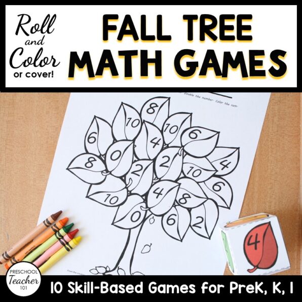 Fall Leaves Roll and Color Math Games - Preschool Teacher 101