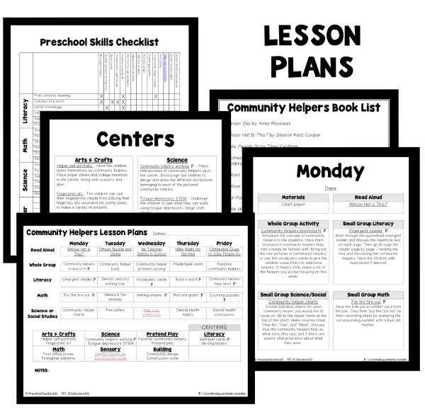 Community Helper Theme Preschool Classroom Lesson Plans - Preschool ...