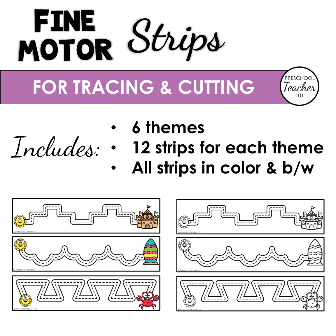 Summer Fine Motor Tracing and Cutting Strips - Preschool Teacher 101