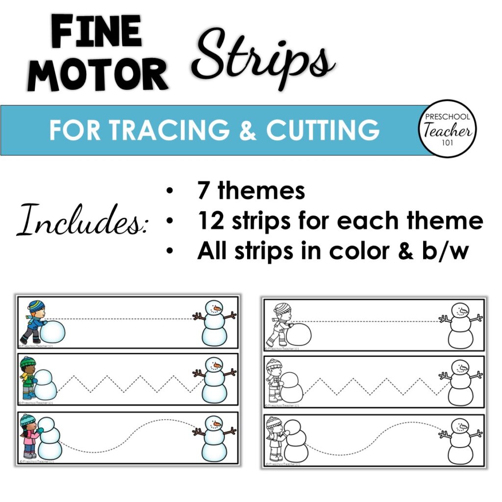Winter Fine Motor Tracing and Cutting Strips - Preschool Teacher 101