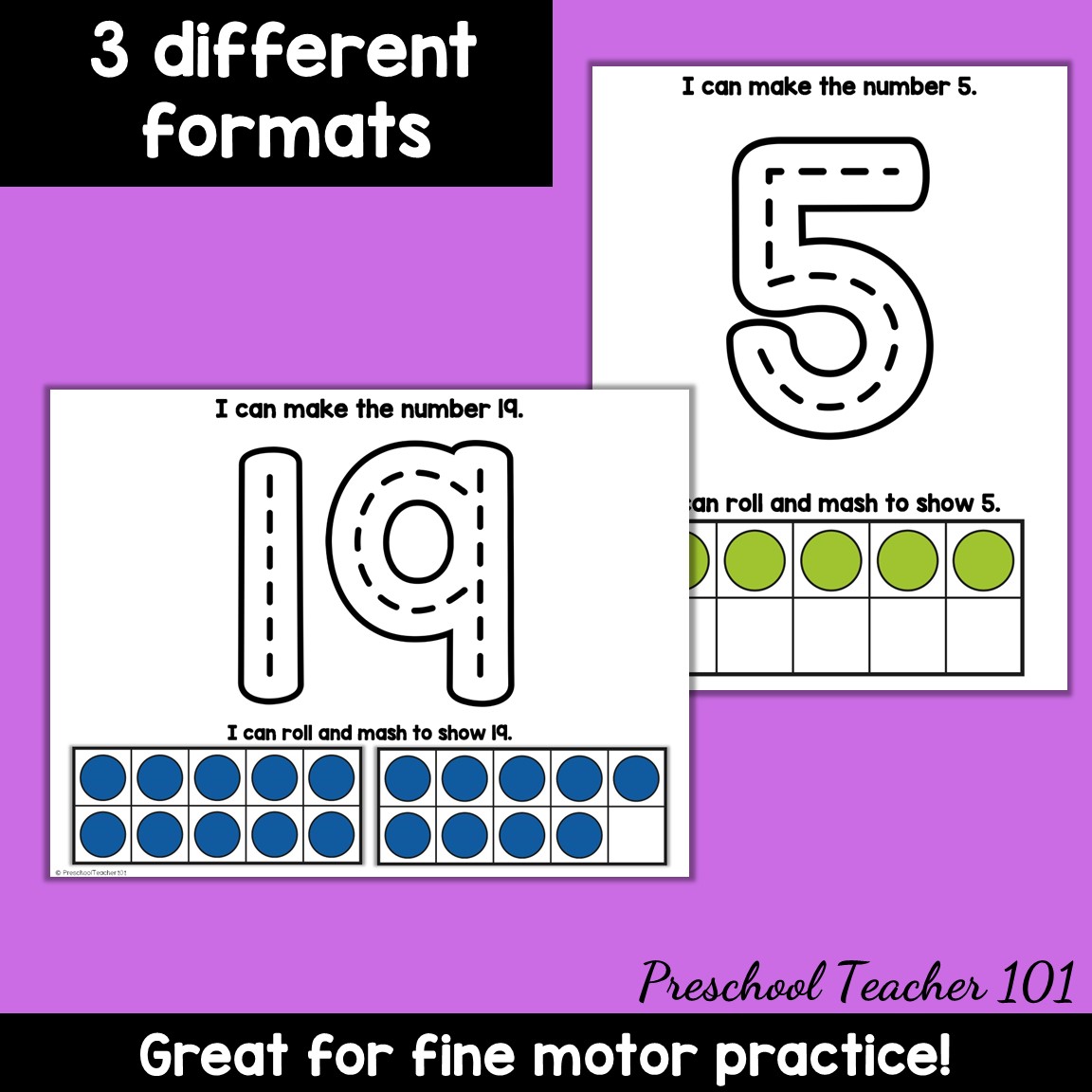 Counting Numbers to 20 Play Dough Mats - Preschool Teacher 101