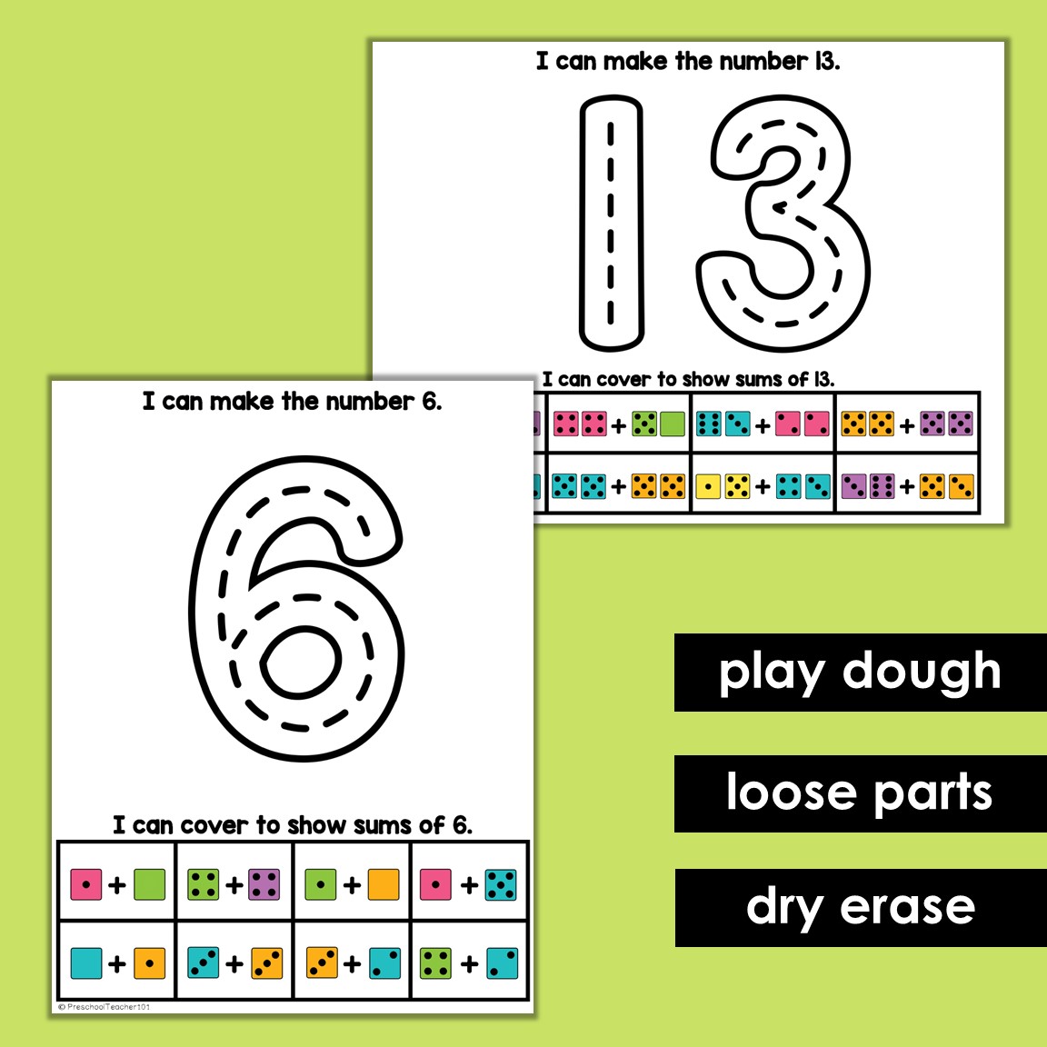 Adding Numbers to 20 Play Dough Mats for PreK and Kindergarten